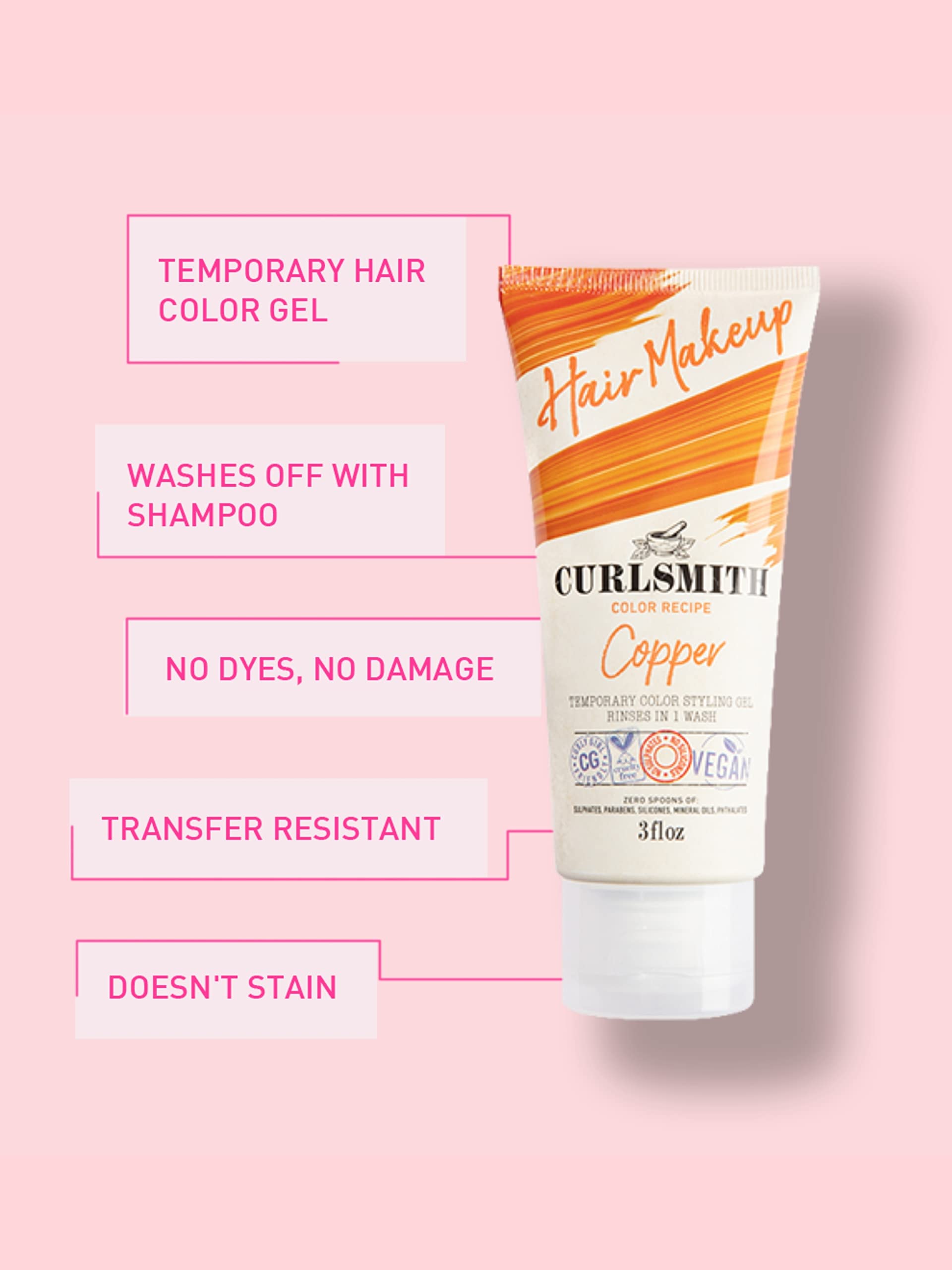 CURLSMITH - Hair Makeup - Vegan Temporary Hair Color and Styling Gel (Copper 3fl.oz)…