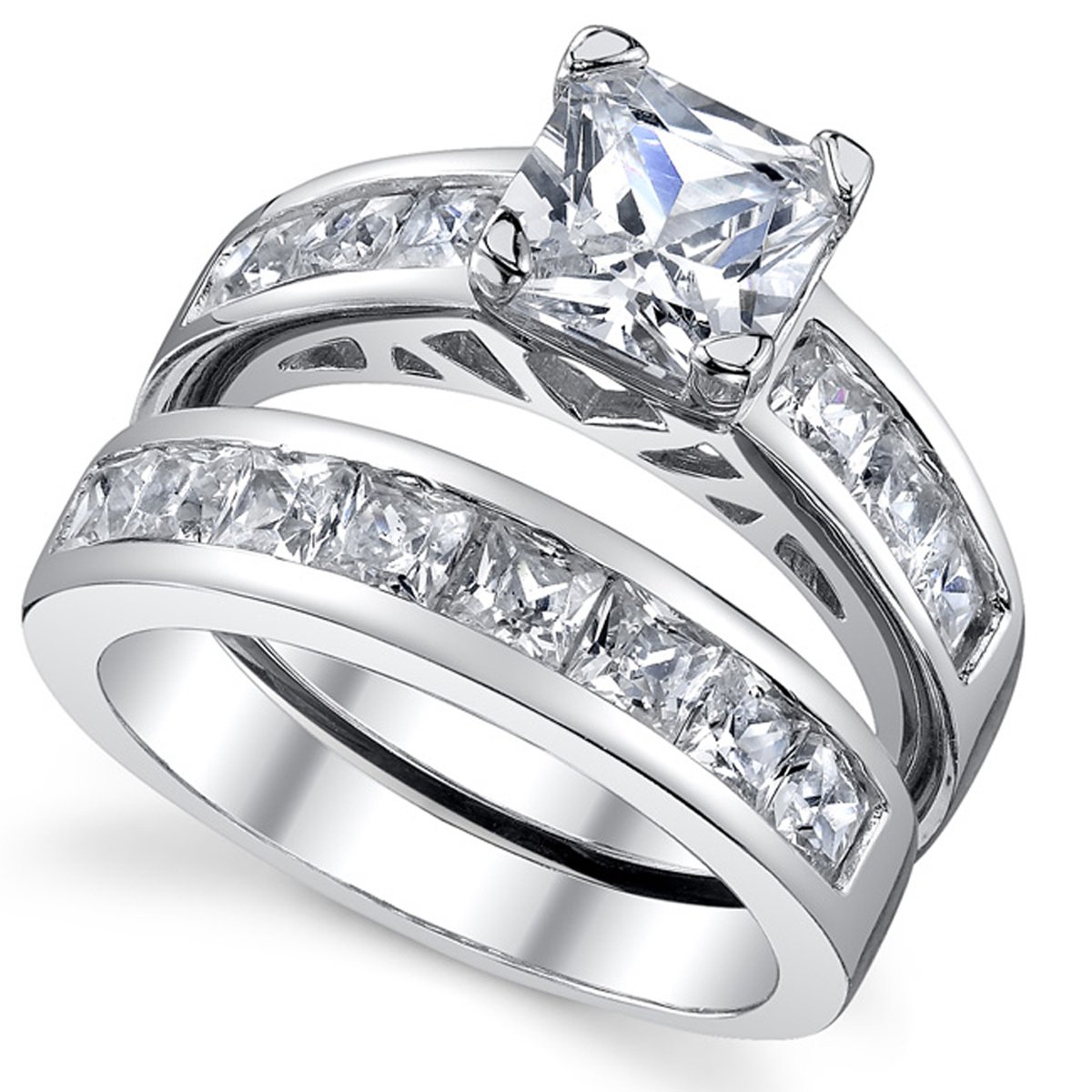 1 Carat Radiant Cubic Zirconia CZ Sterling Silver 925 Wedding Engagement Ring Band Set 5