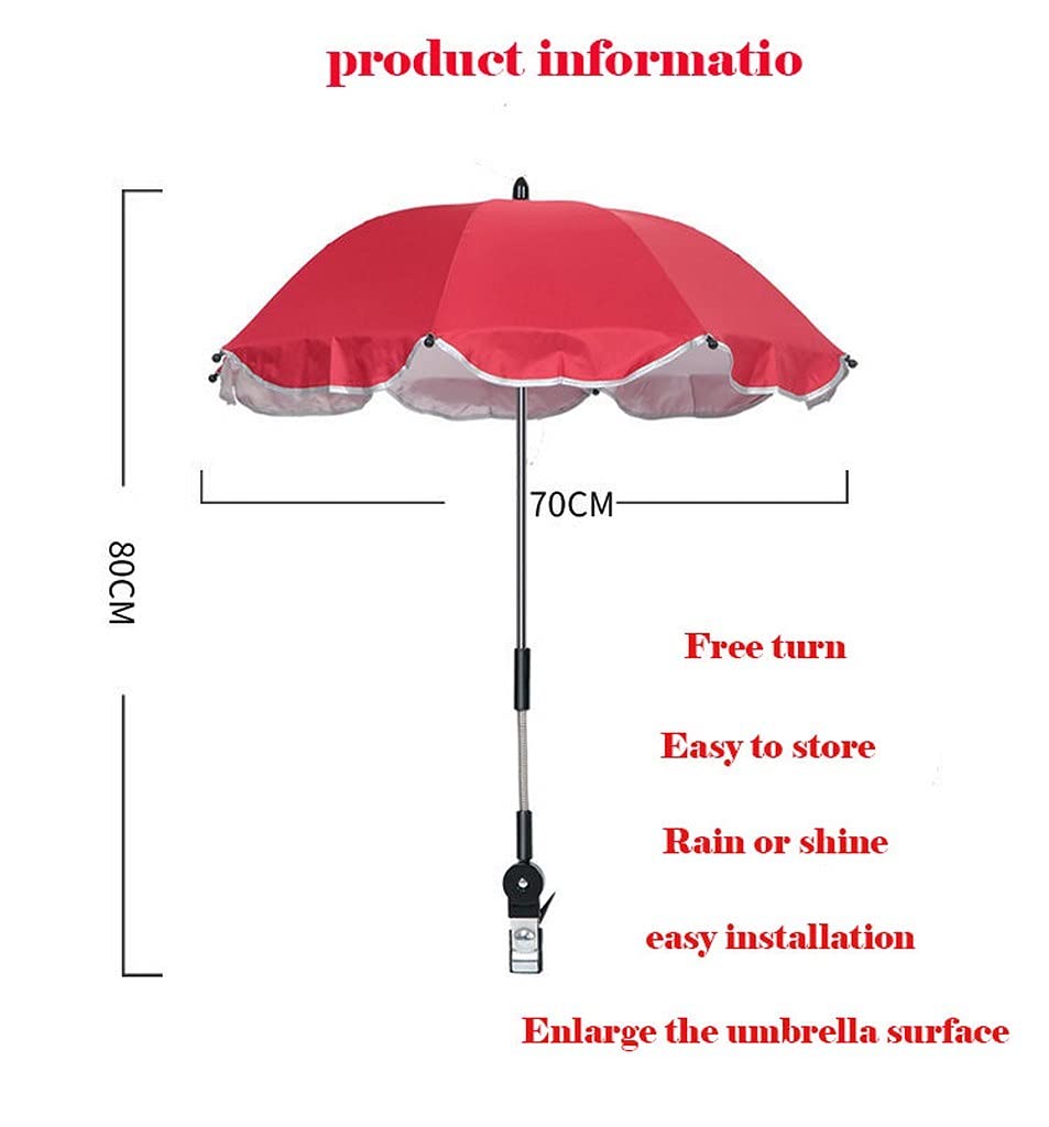 Baby Stroller Parasol, Clamp-On Shade Umbrella, with Umbrella Clip Fixing Device, 360 Degree Adjustable UV Protection, 79cm/31.1in Long, Suitable for Beach Chairs, Baby Strollers (Black)