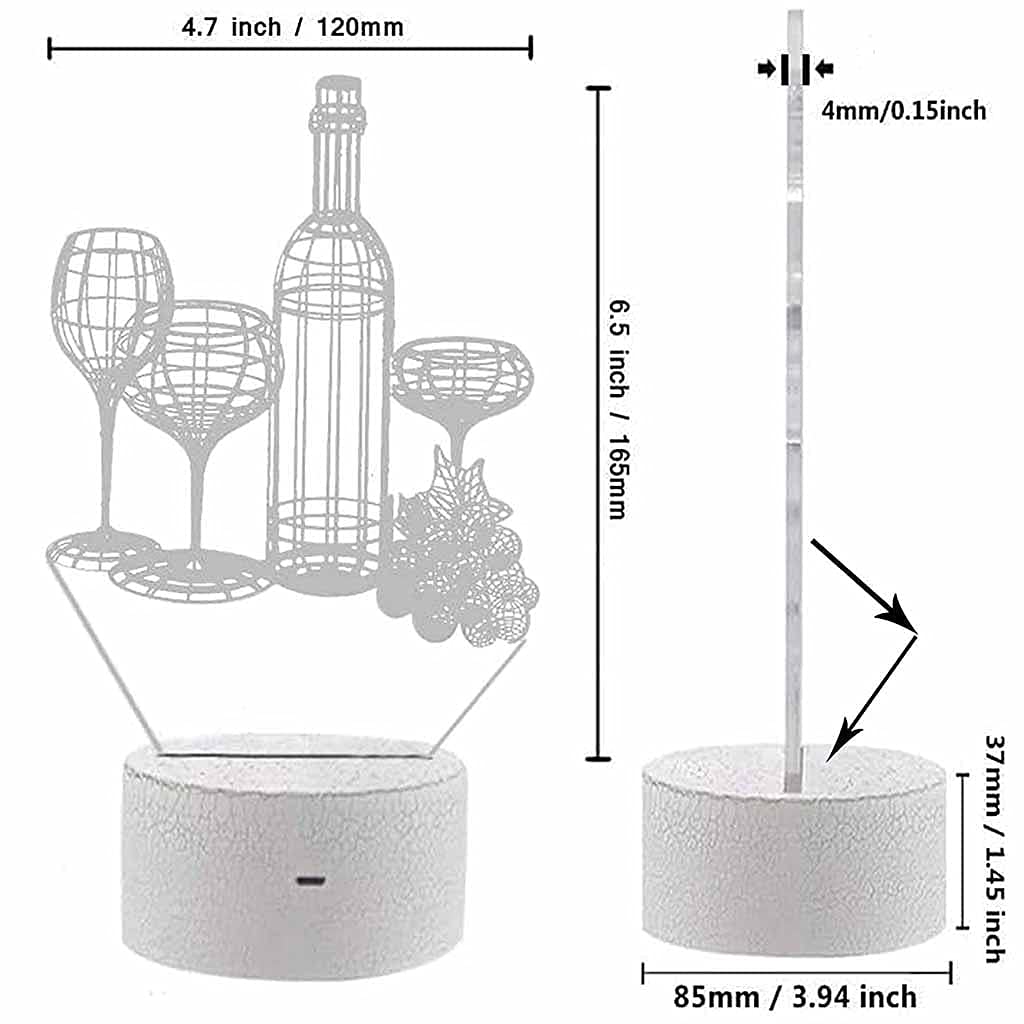 3D Night Light Wine Cup Bottle Optical Illusion Lamp Creative Gift Visual Lamp Dynamic Touch LED Three Colorful Bedroom Decorations Chirstmas Festival Birthday Valentines Day Desk Lamp