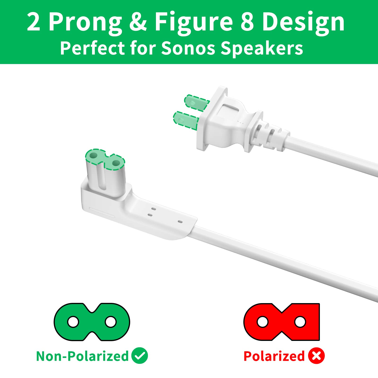 1.6ft Power Cord for Sonos One, One SL and Play 1 Speakers Power Cable Replacement Cord - 2 Prong L-Shaped AC Cable Replacement for Sonos Power Cord - White