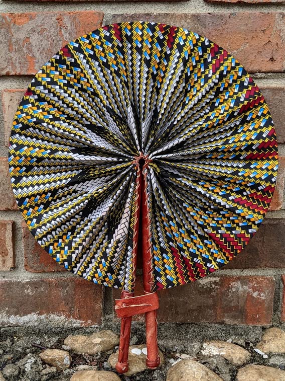 Dupsie's ANAN African Kente Print Folding Handheld Hand Fan Hand-Crafted