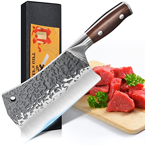 Full Tang 8 Inch Butcher Knife - Professional Hand Forged Heavy Duty Kitchen Chef Knife Meat Cleaver - German High Carbon Stainless Steel Kitchen Chef Knives for Home & Restaurant,Best Gifts