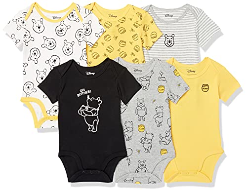 Amazon Essentials Disney | Marvel | Star Wars Unisex Babies' Short-Sleeve Bodysuits, Pack of 6, Winnie the Pooh Oh Bother!, 12 Months