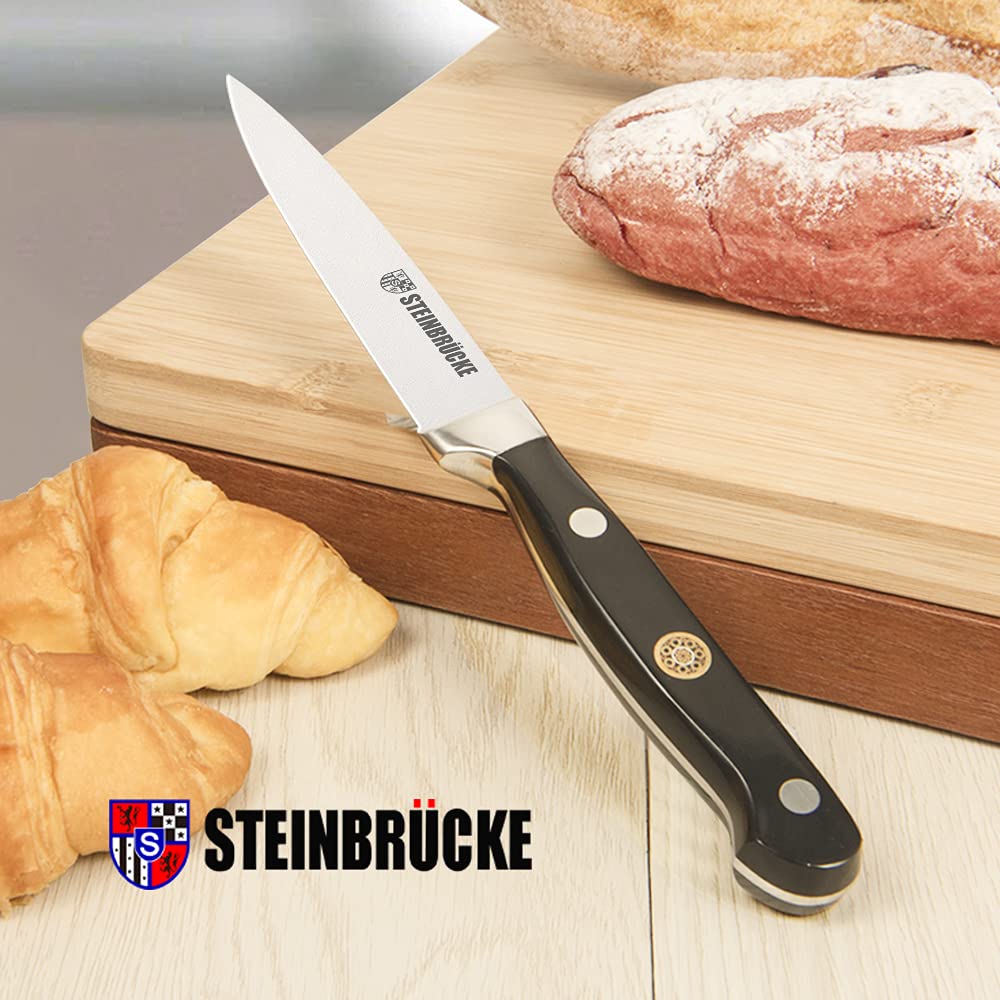 STEINBRÜCKE Paring Knife 4 inch, Small Kitchen Knife Forged from German 5Cr15Mov(HRC58) Stainless Steel, Full Tang Sharp Paring Knife with Ergonomic Handle for Cutting, Peeling and Slicing