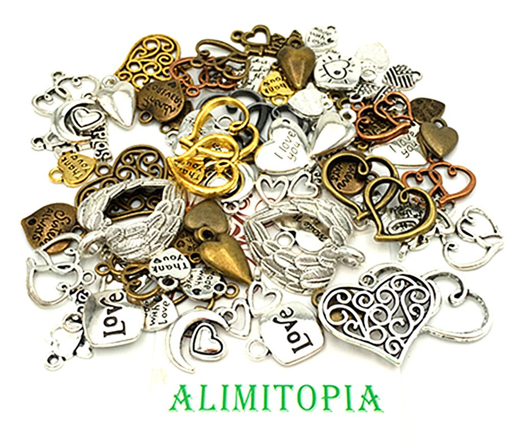 100 Grams Assorted Love Heart Shape Punk Steampunk Charm Pendant Connector for DIY Necklace Bracelet Jewelry Making Accessories