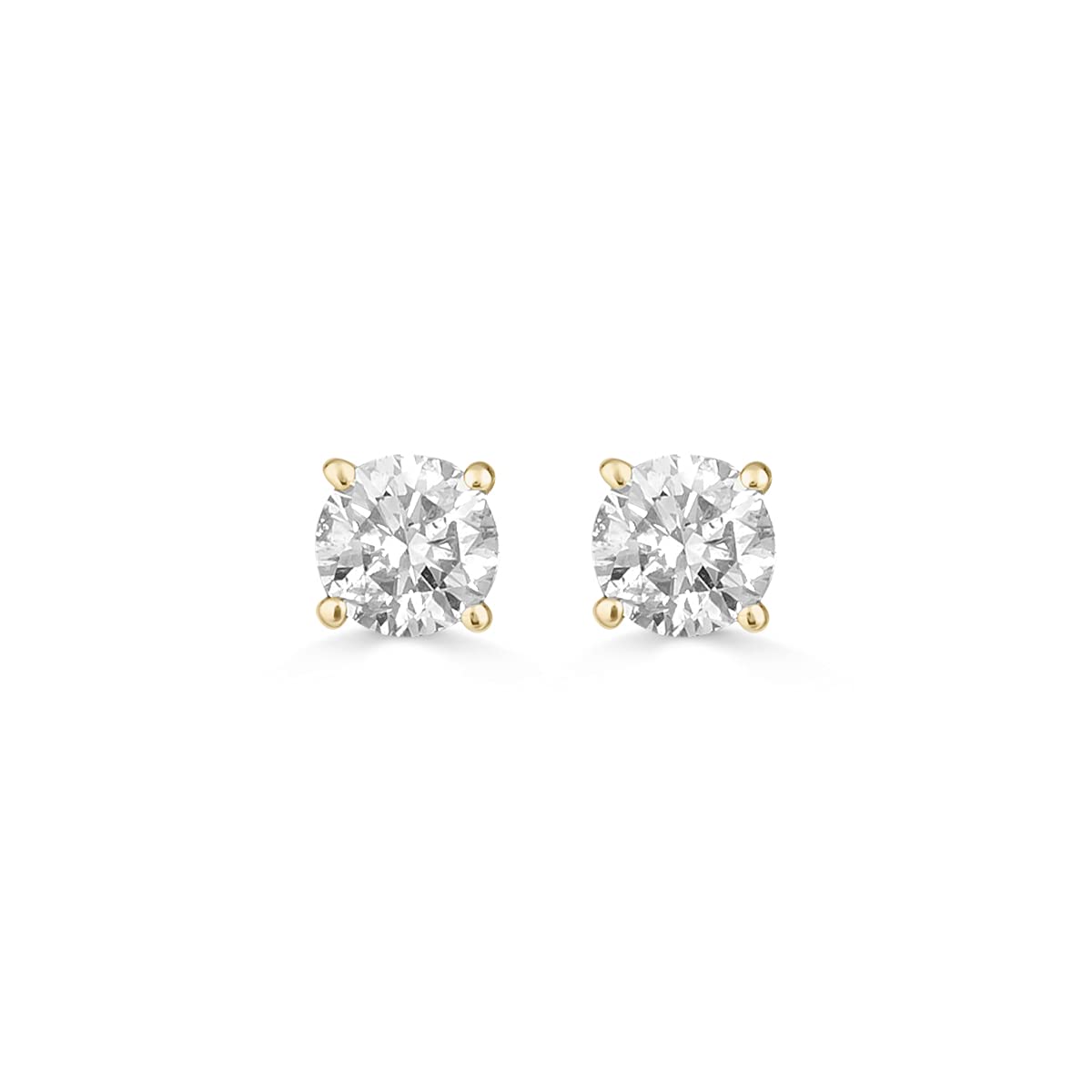 1 Carat Total Weight Round Diamond Stud Earrings in 14K Yellow Gold for Women with Push Backs - (JK Color, I1 Clarity) - IGL Certificate Included