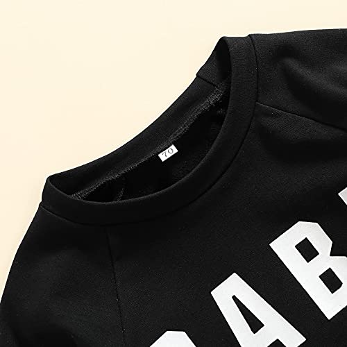 Toddler Baby Girl Boys Pullover Top Letter Babe Printed Causal Long Sleeve Sweatshirt Infant Fall Winter Clothes (Black, 12-18 Months)