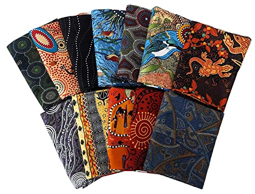 10 Fat Quarters Assorted Australian Aboriginal Nambooka Kangaroos Aborigine Indigenous Outback Quality Quilters Cotton Fabric Bundle