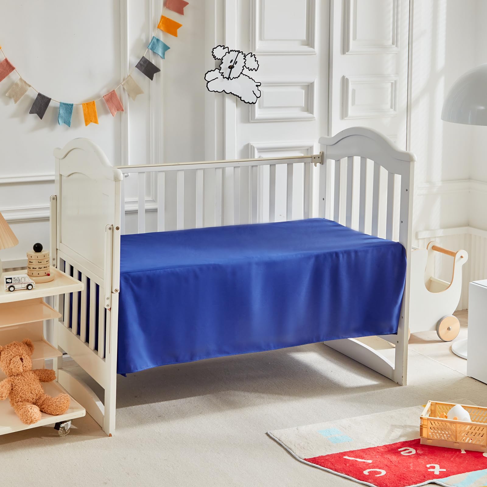 3 Pieces Pinch Pleated Summer Crib Bedding Set Silk Satin Solid Color Gray Cute Baby Comforter with Ruffle Fringe Unisex Pintuck Crib Fitted Sheet with Pillowcases for Boys and Girls