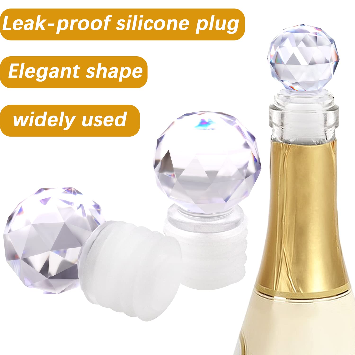 10Pcs Unique Bottle Stopper Decorative Wine Stoppers With Glass Ball Mini Glass Bottle Stopper Acrylic Clear With Airtight Silicone For Wine,Beverages,Soda,Champagne,Liquors,Oils