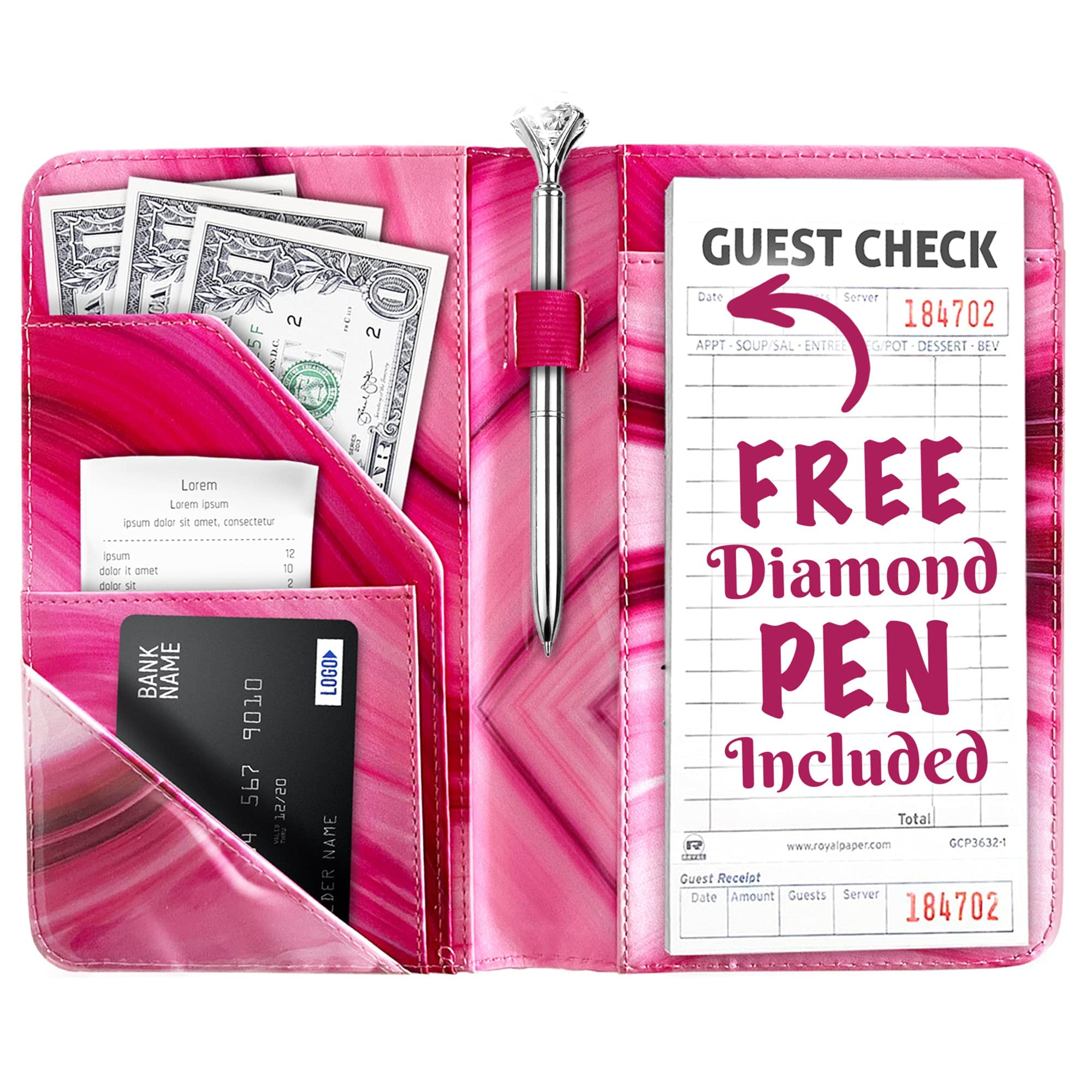 9 Pocket Server Book w/Diamond Pen, Waitress Book w/Money Pocket and Zipper, Waitress Book, Server Books for Waitress, Server Books, Waitress Book Organizer, Server Book Cute, Servers Book