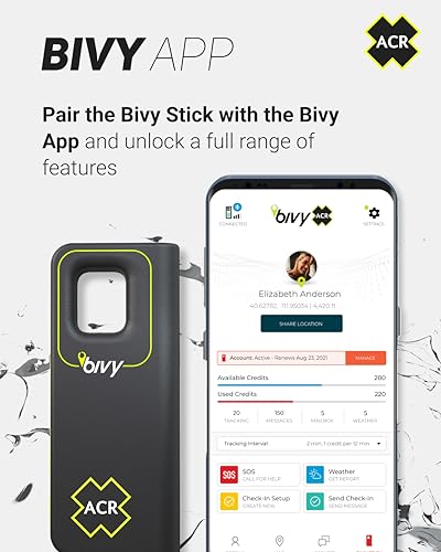 ACR Bivy Stick Satellite Communicator - Two-Way Global SMS, GPS Tracker for Hiking Safety, Off-Grid Communication, SOS Emergency Beacon, Satellite Messenger & Location Sharing - iOS/Android App