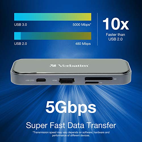 Verbatim 8-in-1 USB C Hub Adapter - 100W Power Delivery, 2 USB 3.0 Ports, 1 USB C, SD Card Readers, 3.5mm Audio Port for USB C Laptops + 6FT Monster 4K Ultra HDMI Cable