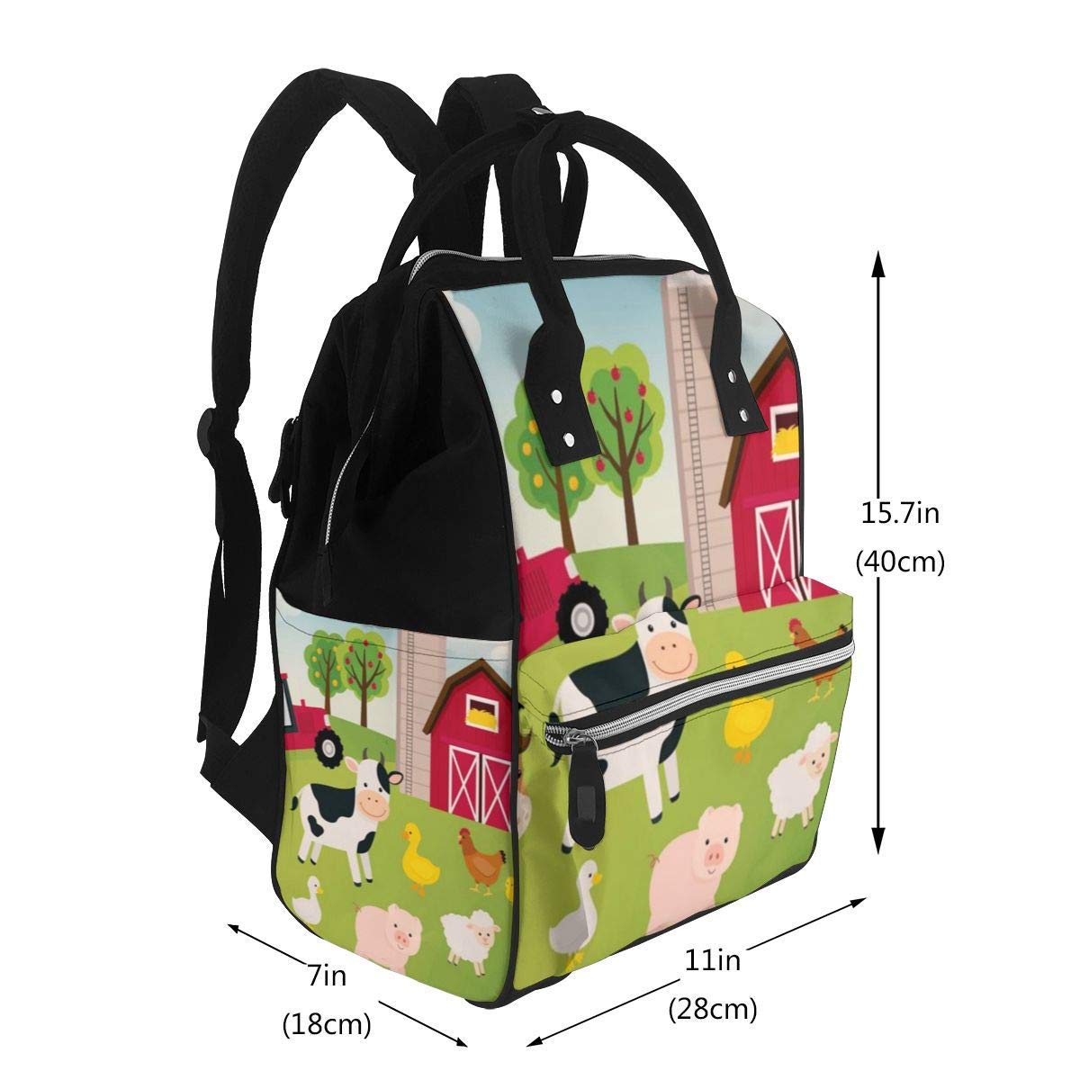 GREATN Farm Animals Diaper Bag Backpack, Multi Function Nappy Bag Large Capacity Mommy Backpack Organizer for Baby Care Baby Bag for Mom and Dad, multi, OneSize