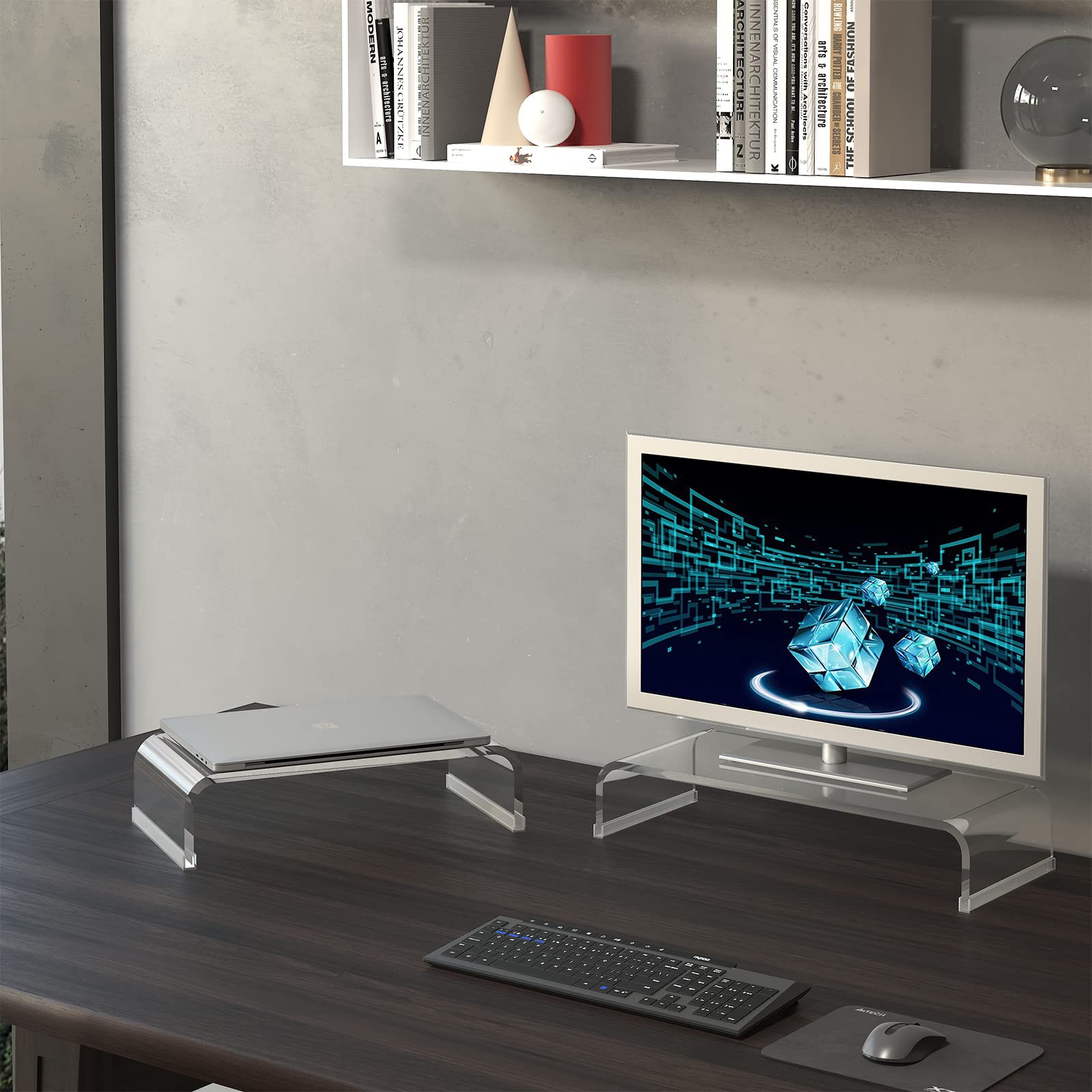 Acrylic Computer PC Laptop Monitor Stands Riser Clear 15โ Desk Space Saving Stand Organizer Anti Cat Keyboard Protector Compatible with HP Acer LG Apple 13inch 14inch Laptops TVs & other Electronics