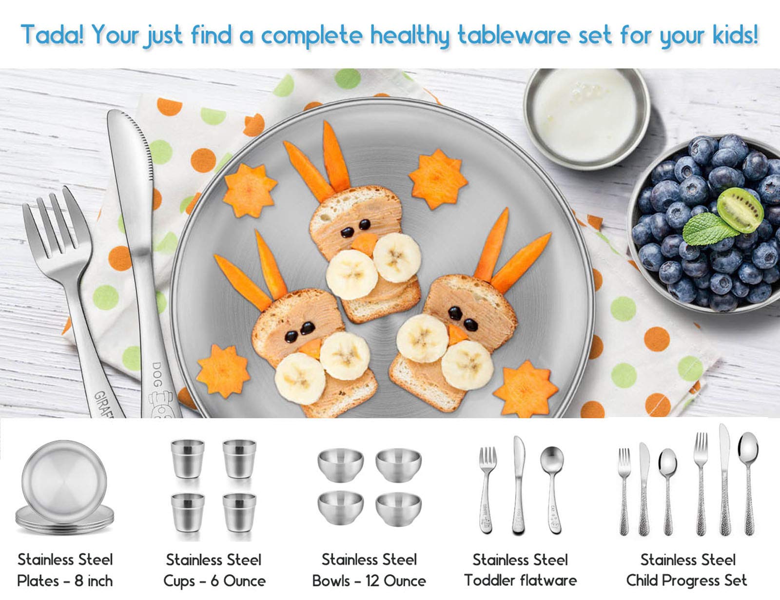 12 Piece Kids Utensils Silverware Set, E-far Stainless Steel Hammered Toddler Cutlery Child Flatware Progress Set, Small Adult Diet Tableware Include Fork Spoon Knife, Mirror Finished, Dishwasher Safe
