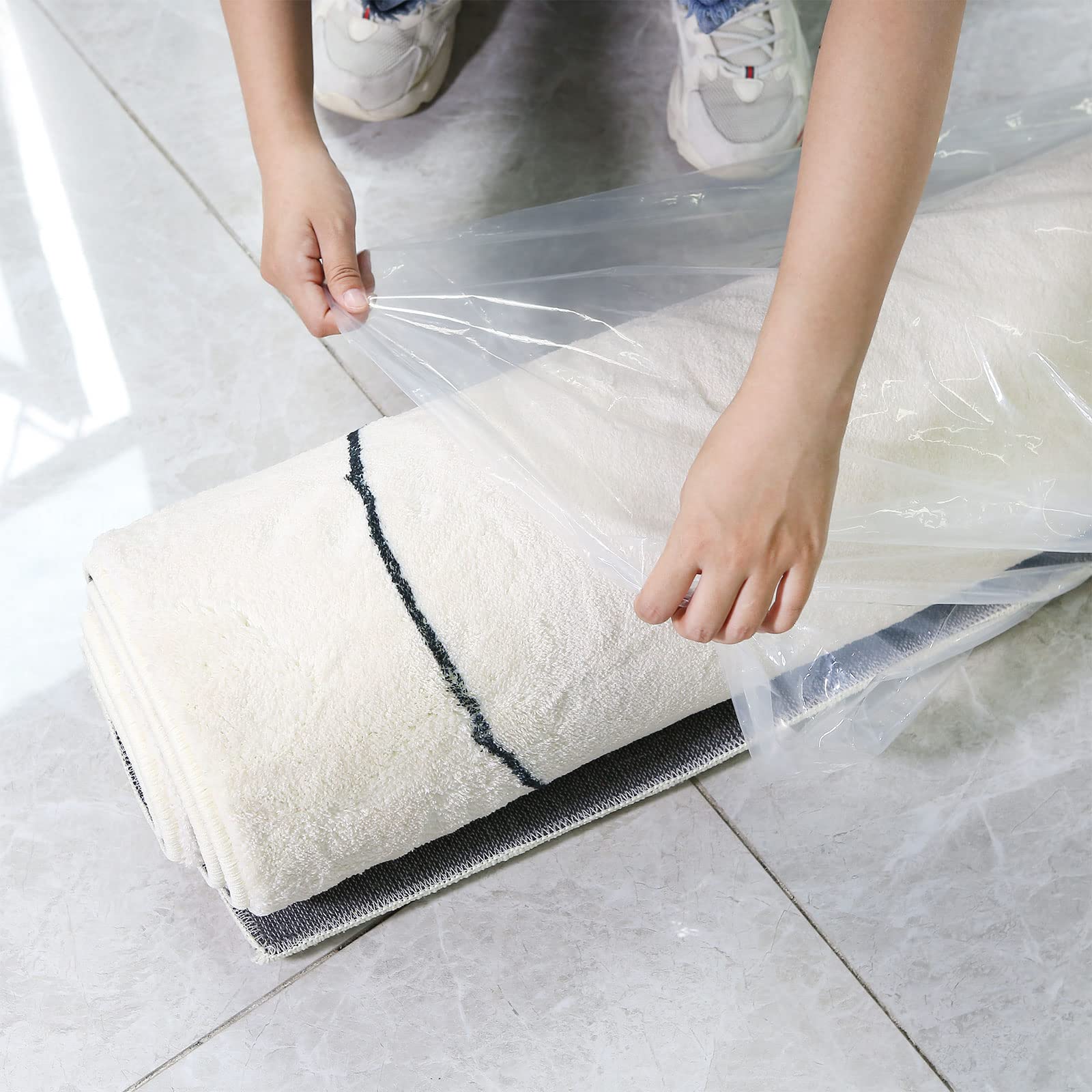 3 Pcs 𝑬𝒙𝒕𝒓𝒂 𝑳𝒂𝒓𝒈𝒆 Plastic Rug Storage Bag, Fits Rug up to 9'x 12' Large Clear Carpet Bag Moving Bag with 100 Pcs Zip Tie Perfect for Storage, Moving, Packing, Shipping