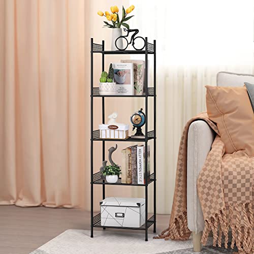 5 Tier Wire Shelving Metal Storage Rack Standing Shelving Units Shelves Bathroom Shelf for Laundry Bathroom Kitchen Livingroom Pantry Closet Garage 12.6" D×16.3" W×57" H, Black