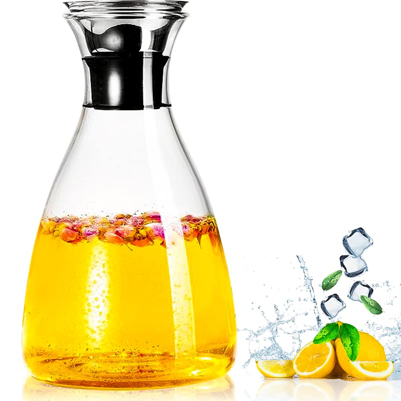 WUWEOT 50 OZ Glass Carafe, Water Carafe Jug Beverage Pitcher with Lid for Cold Water, Hot Water, Milk, Coffee, Serving Wine, Homemade Iced Tea and Juice, Heat Resistant Borosilicate