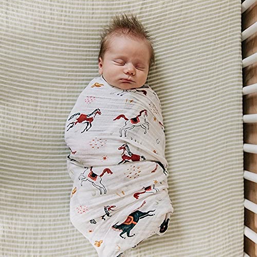 Red Rover Kids Cotton Muslin Swaddle - 47”x 47”- 100% Cotton – Machine Washable – Softer with Every Wash – Playful Designs -Soft, Breathable & Lightweight – Unisex (Howdy Horse)