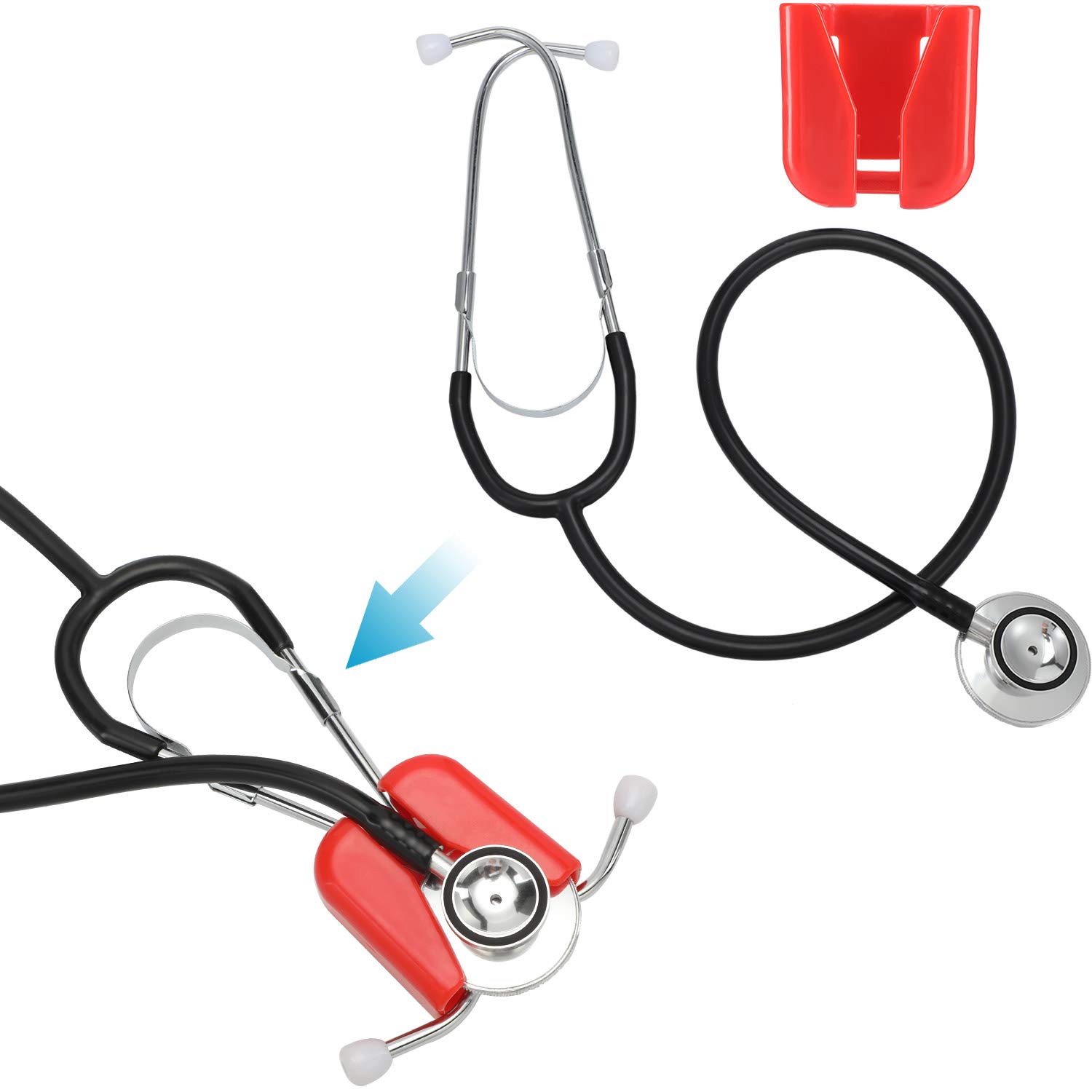 3 Pieces Stethoscope Holder Clip Plastic Nursing Waist Belt Stethoscope Holder Clip for Nurses Physicians(Cyan, Purple, Red)