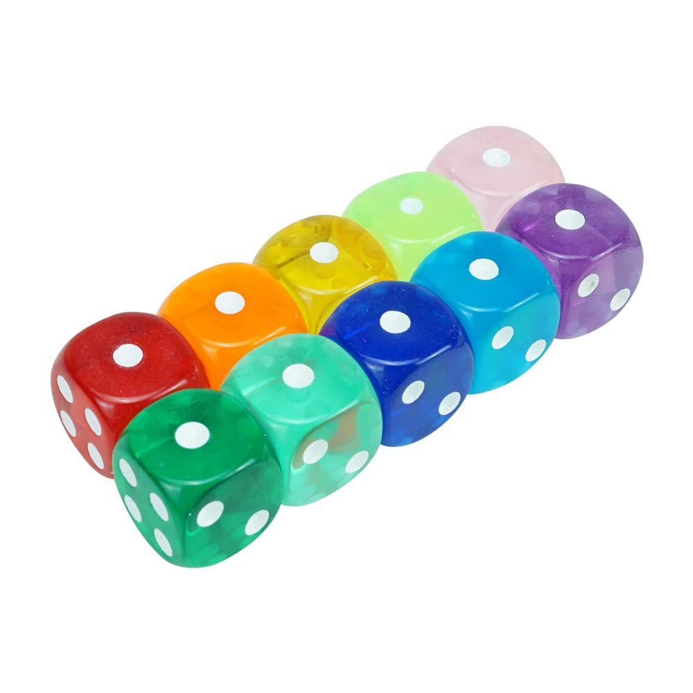 100pcs 16mm Game Dice D6 Six Sided of Rounded Translucent for Yahtzee,Tenzi, Farkle, Bunco, DND, MTG, RPG,Table Board Game or Teaching Math with a Beautiful Blue Drawstring Storage Bag