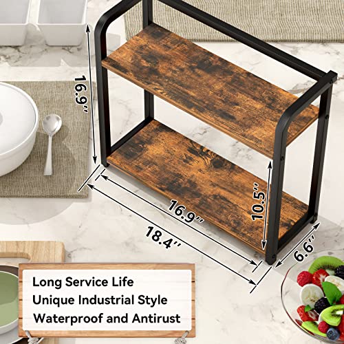 EKNITEY Wood Countertop Shelf Organizer - 2 Tier Kitchen Counter Spice Rack Organizer Coffee Station Organizer for Home, Rustic