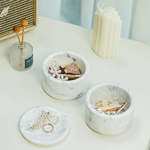 JIMEI Marble Jewelry Box Organizer One-Tier Resin Storage Container with Removable Lid for Ring Necklace Bracelet Earrings, Rings and Accessories (Single-layer)