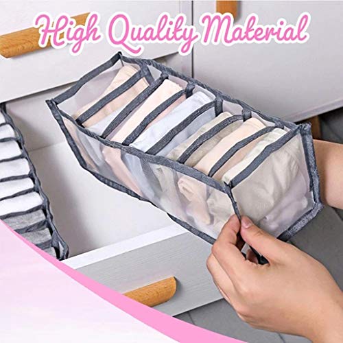 Underwear Organizer Drawer Divider 3 Set 6 7 11 Cell Foldable Underbed Closet Clothes Sorting Storage Box for Organizing Socks Lingerie Bras Ties Washable Large Capacity Combination Bins (Grey)