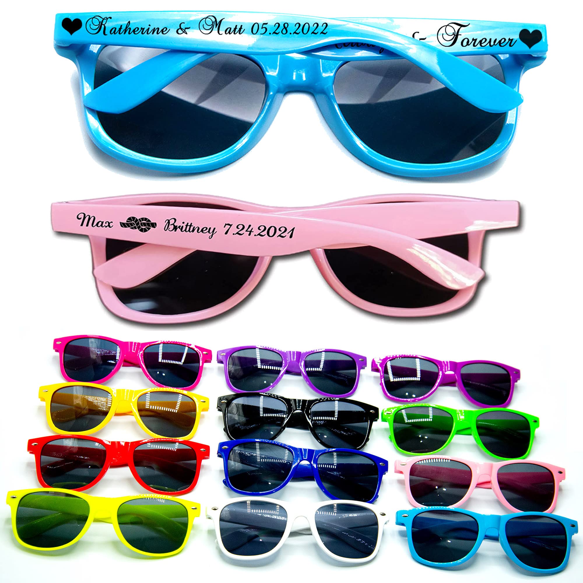 100pc Personalized Wedding Sunglasses Bulk for Guests Party Favors,Custom Personalized Logo Sunglasses Womens Men,Wedding Bridesmaid Sunglasses Gifts,Bachelor Party Favors Set (Mixed)