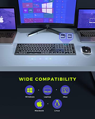 Backlit Wireless Keyboard and Mouse for Mac- seenda Rechargeable Silent Full Size Cordless Keyboard and Mouse Combo, Compatible with Mac OS, Windows 7/8/10, MacBook air/pro, Laptop (Black)