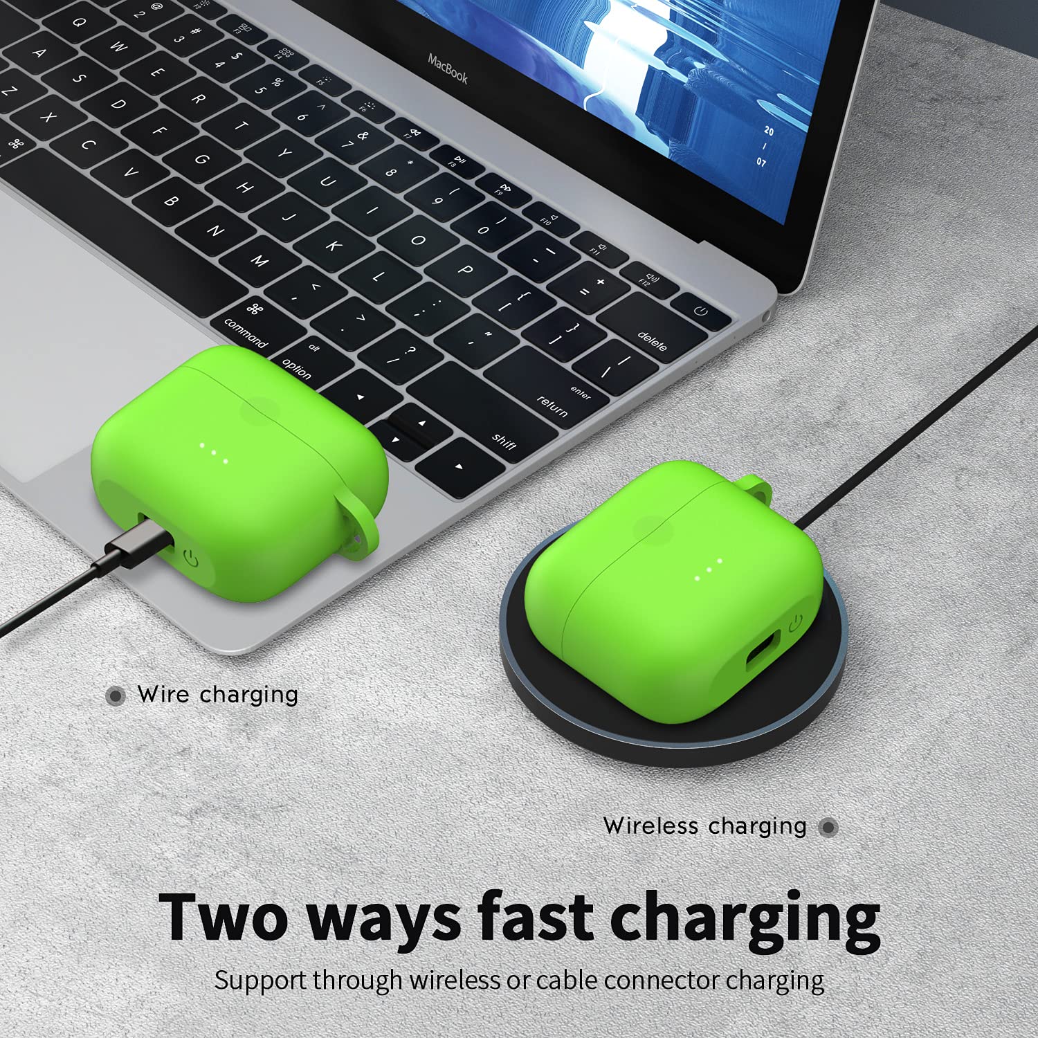Alquar for Anker Soundcore Liberty Air 2 Case Cover, Silicone Anti-Dust/Scratchproof/Protective Skin Case for Soundcore Liberty Air 2 Wireless Earbuds with Keychain [Front LED Visible] (Green)