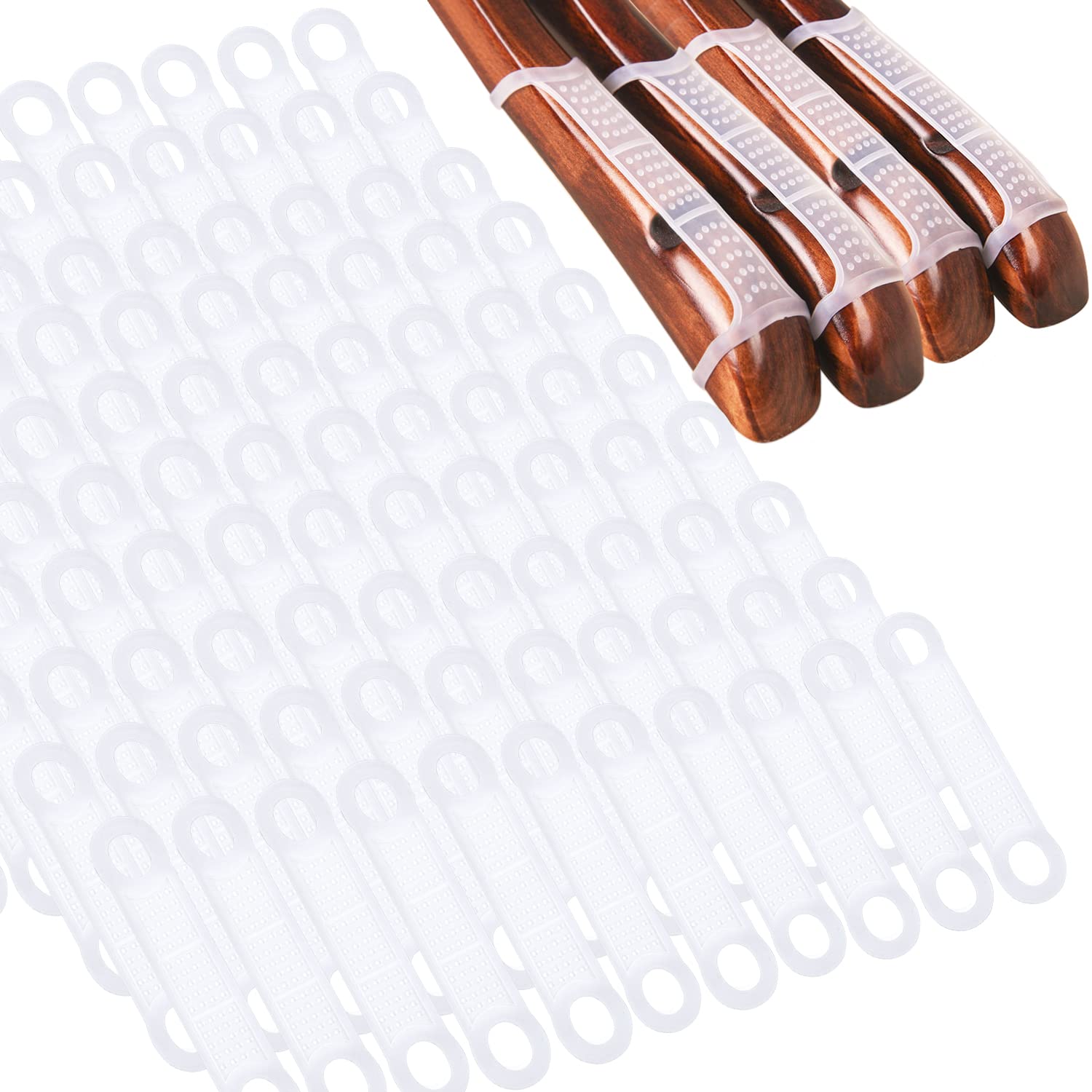 100 Pieces Clear Clothes Hanger Grips Non-Slip Rubber Clothing Hanger Strip Shoulder Strips for Wood Plastic Hangers Closet