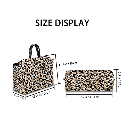 Leopard Print Diaper Bag Tote with Stroller Straps, Animal Texture Large Capacity Baby Stroller Organizer Bag, Multi-Function Nappy Bag Travel Handbag