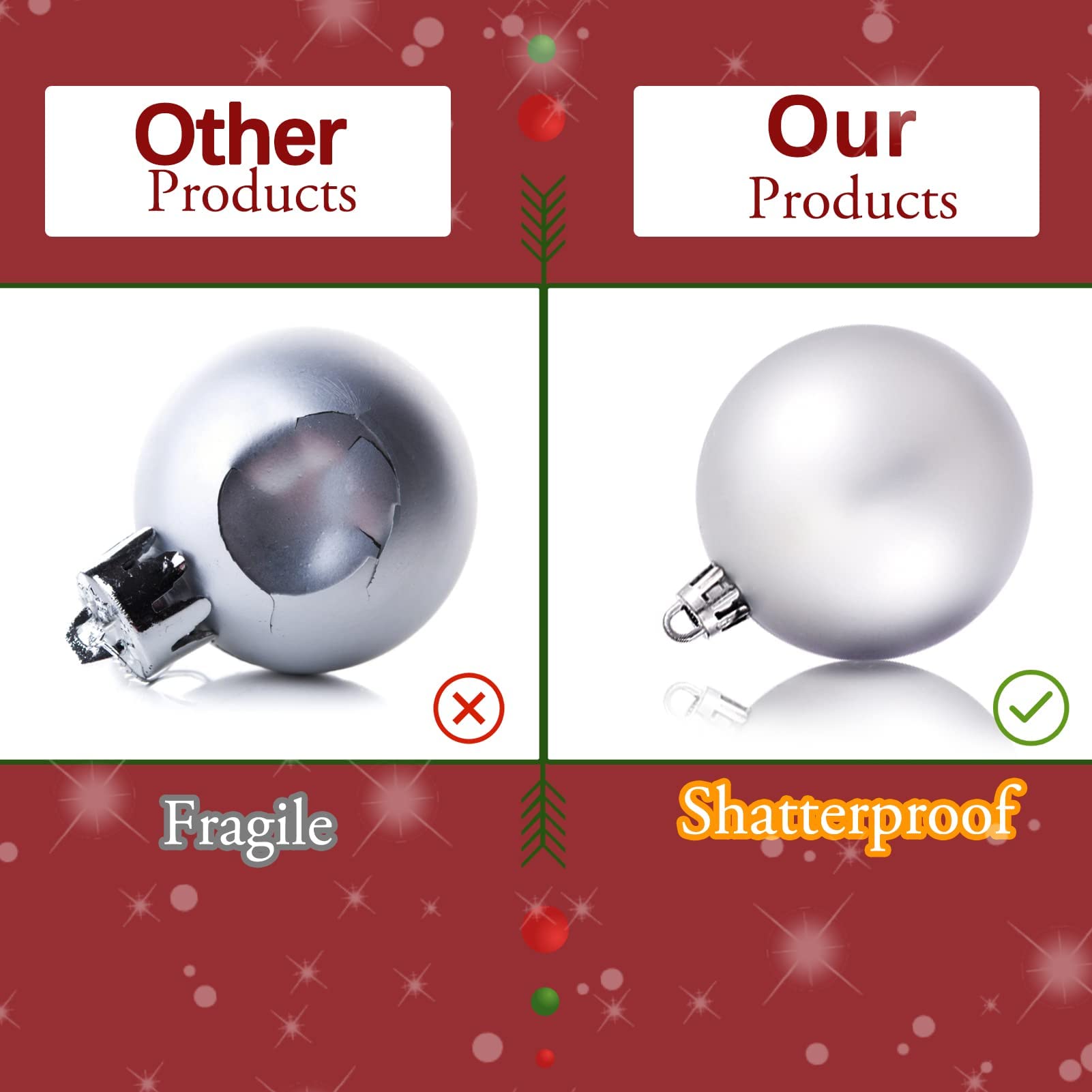 100ct Christmas Balls Tree Ornaments, Shatterproof Christmas Decorations Set with Reusable Hand-held Gift Package for Holiday Xmas Tree Decor (Silver)