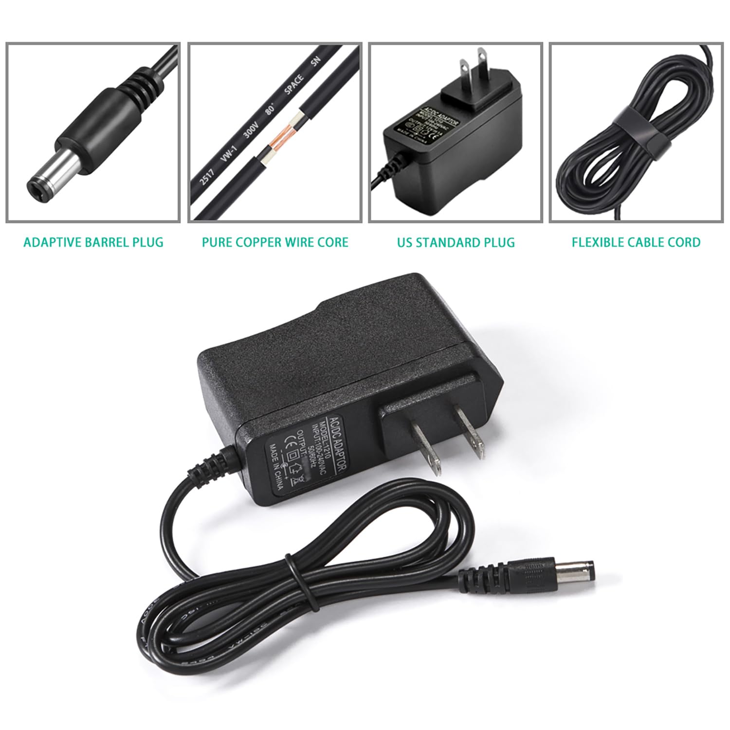 AC 12V 2A Power Supply Adapter Charger Cord for Yamaha PSR, YPG, YPT, DGX, DD, EZ and P Digital Piano and Portable Keyboard Series, Replacement PA-130 PA-130B Adapter -8.2FT
