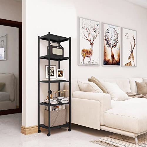 5-Tier Metal Rolling Cart Organizer with Wheels ,Adjustable Heavy Duty Free Standing Baker's Rack for Kitchens,Storage Tower for Pantry Laundry Bathroom Narrow Places