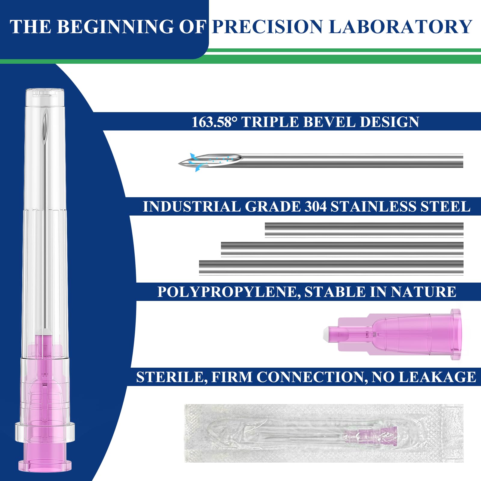 100Pcs 18G 1.5 Inch (38MM) Luer Lock Needle Scientific Lab Tools for Measuring, Refilling Ink, Industrial and Crafts Individually Packed