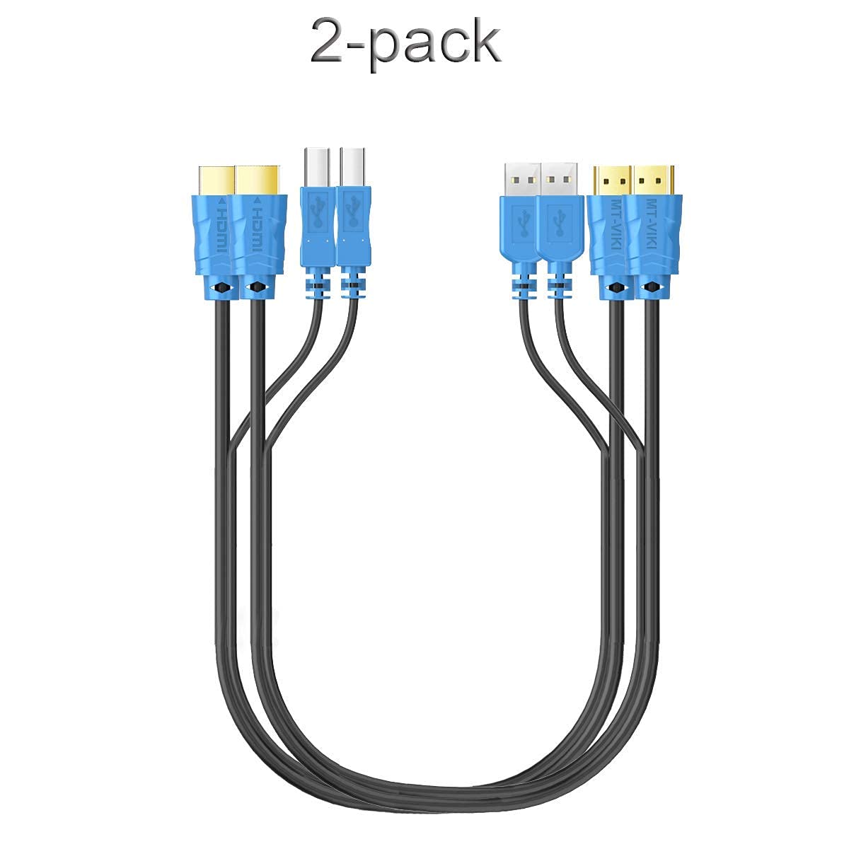 MT-VIKI 2 Packs USB HDMI KVM Cable 6ft 4K HDMI USB A to HDMI USB B Twin Cord for Standard KVM Switch