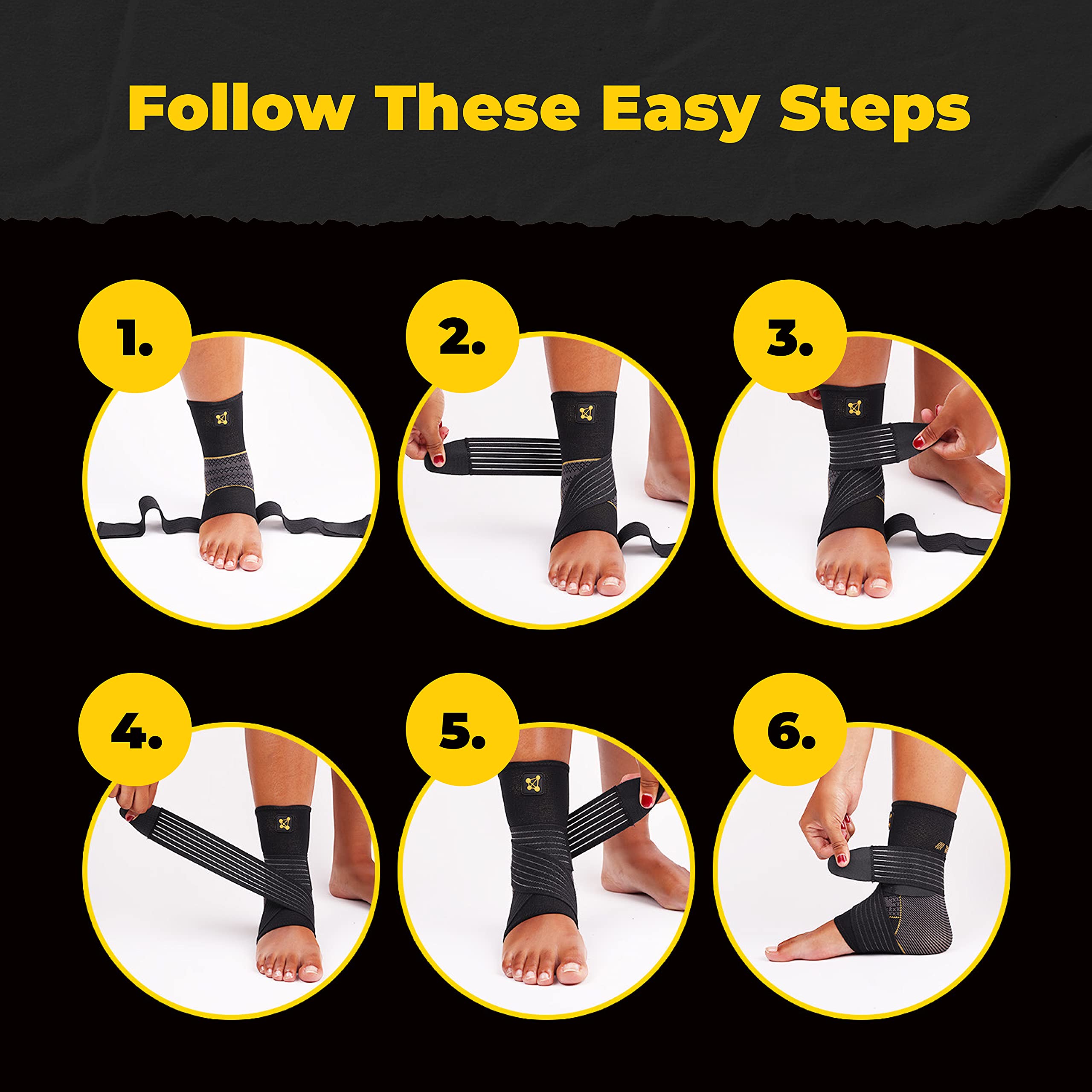 Ankle Brace for Women and Men - Ankle Compression Brace with Adjustable Straps, Ankle Sprain Braces, Arch Support Brace for Sprained Ankle, Achilles Tendon Support Plantar Fasciitis Relief, Medium