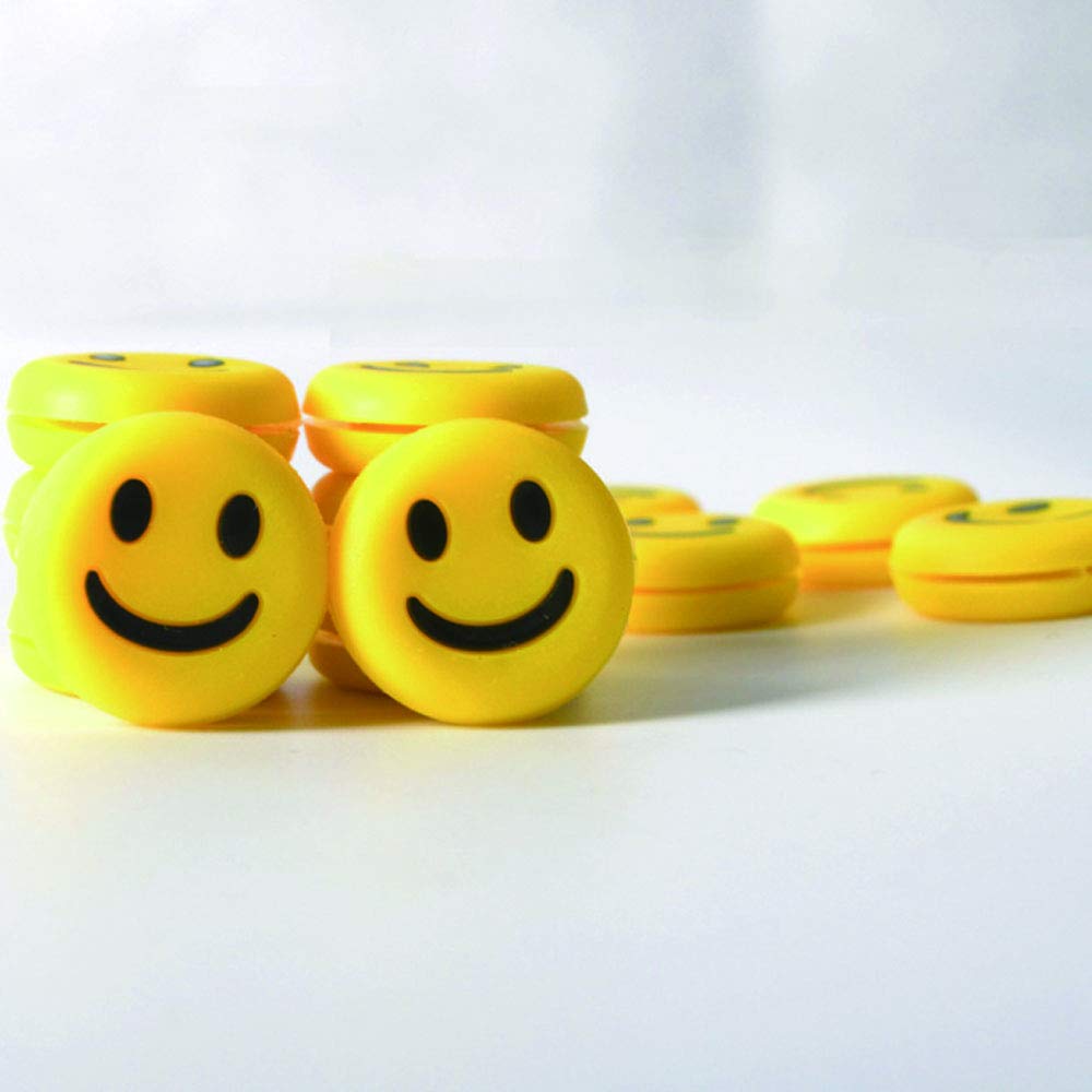 Acxico 8 pcs Silicone Rubber Smile Face Tennis Racquet Vibration Dampener Shock Absorber(4 Smiley Yellow + 4 Surprise Yellow)