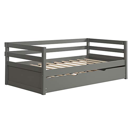 Merax Twin Daybed with Trundle, Solid Wood Captains Bed Twin Size Sofa Bed Frame (Grey)