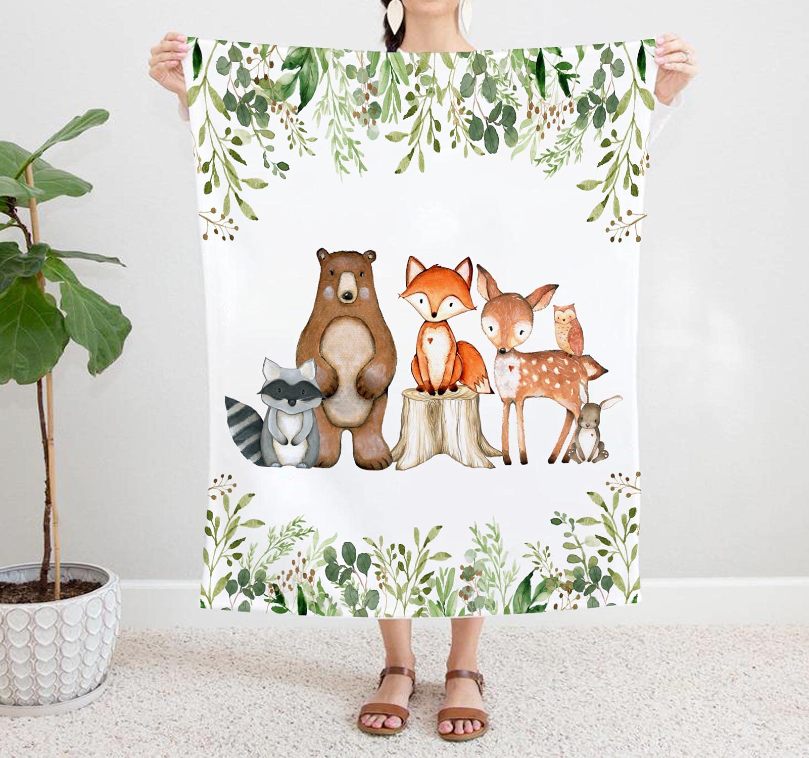 Popfavors Woodland Baby Boy Girl Blanket, Greenery Forest Baby Crib Bedding, Newborn Woodland Coming Home Blanket, Bedding Swaddle Blanket, Baby Monthly Milestone Blanket Boy, 40x50'', Green