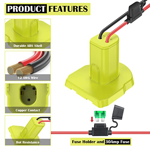 2 Packs Power Wheel Adapter for Ryobi 18V Battery Adapter Power Wheels Battery Conversion Kit with Fuses & Wire Terminals, 12AWG Wire, Power Connector for DIY Ride On Truck, RC Car Toys and Robotics