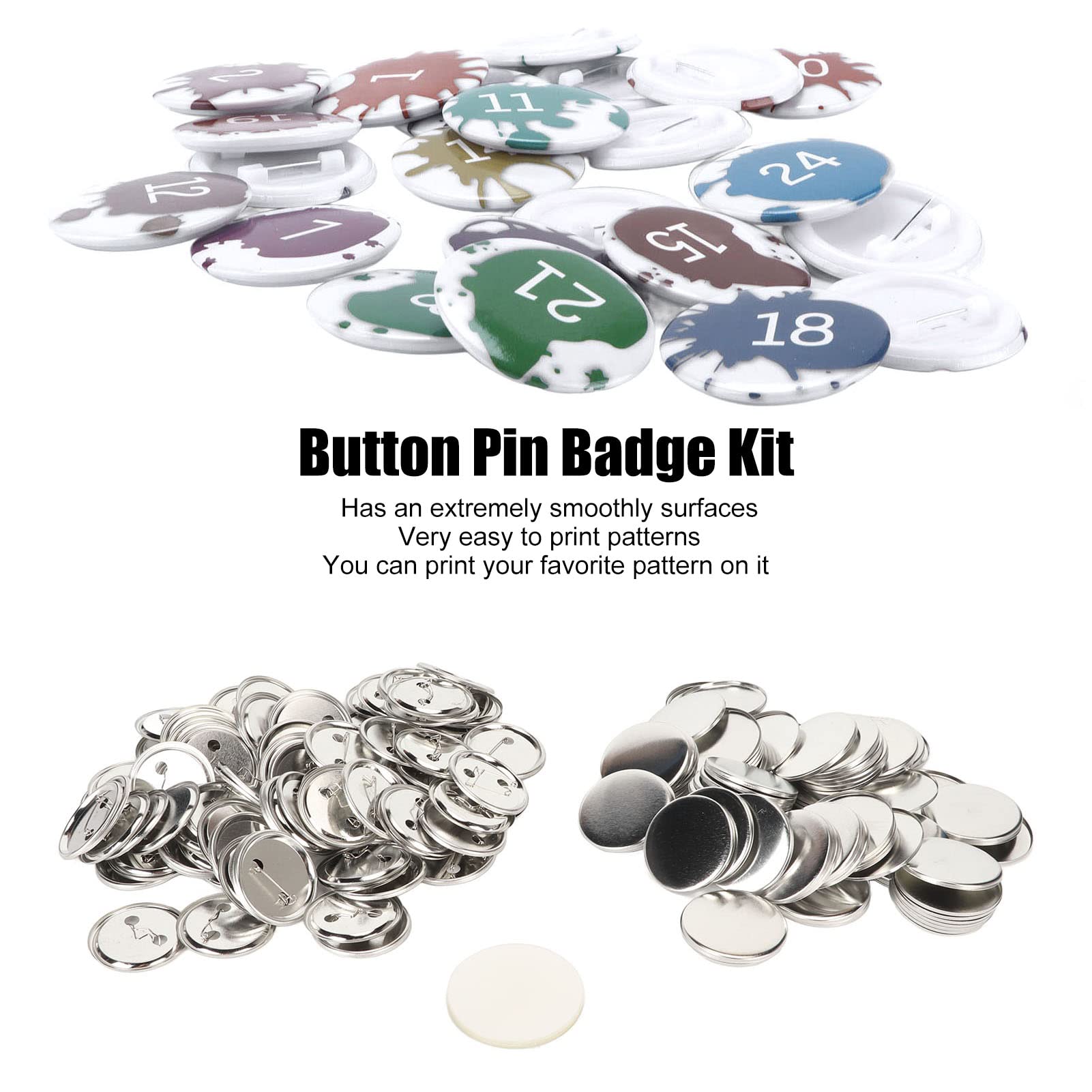 100 Set Blank Pin Back Button, 50mm Round Button Pin Badge Kit for Button Maker Machine with Shells Back Cover and Clear Film (50MM)