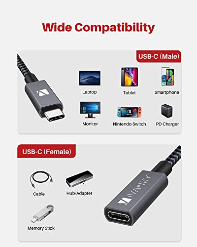 IVANKY USB C Extension Cable 1.5ft [100W, 20Gbps], USB-C 3.1 Gen 2 Male to Female 4K Video Cable, Compatible with MacBook Pro/Air, Samsung, Nintendo Switch and More