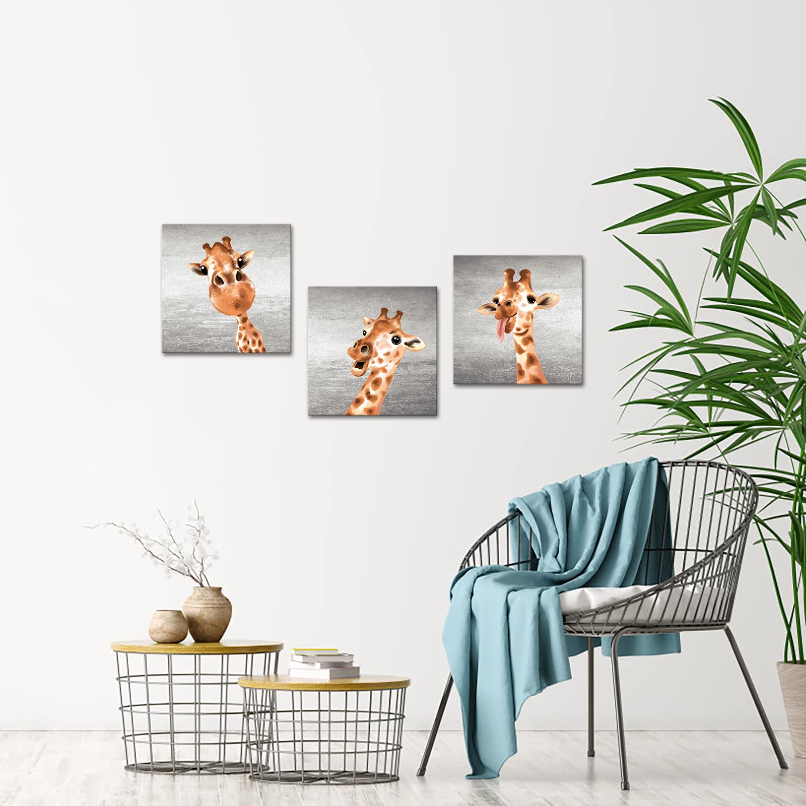 SiMiWOW Giraffe Art Decor Pictures Funny Wild Animals Framed Canvas Wall Art Kids Children Bedroom Bathroom Nursery Wall Decor