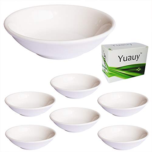 Yuauy 6 pcs Round 7mm Porcelain Soy Sauce Dish Ceramic Dip Dipping Bowls White Palette for Dinner Baking BBQ and Cooking