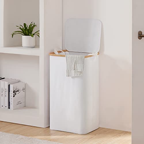 100L Large Laundry Hamper with Lid and Liner Bag, 27.6" Tall Laundry Basket with Handle, Waterproof and Collapsible Cloth Hamper for Bedroom and Bathroom, White
